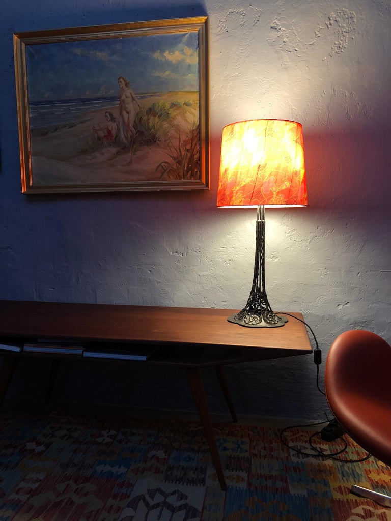 Antique Estate Made Wrought Iron Table Lamp For Sale at 1stDibs