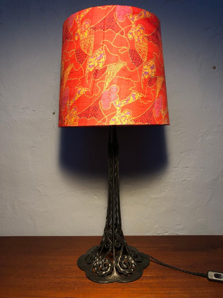 Antique Estate Made Wrought Iron Table Lamp For Sale at 1stDibs