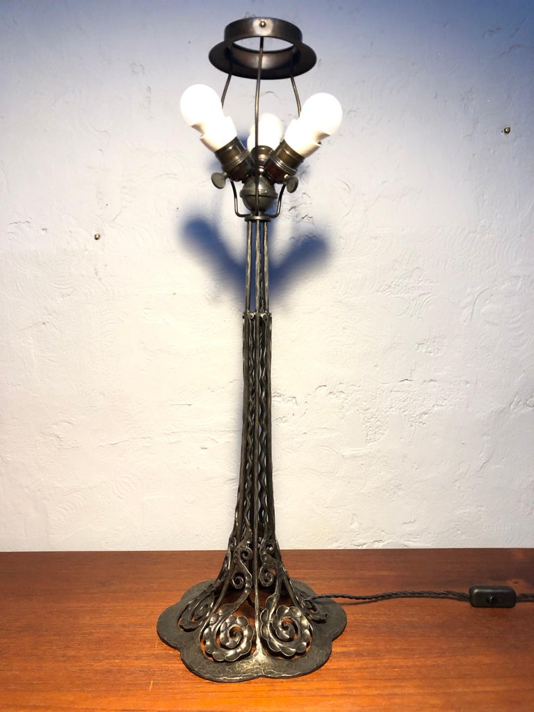 Antique Estate Made Wrought Iron Table Lamp For Sale at 1stDibs