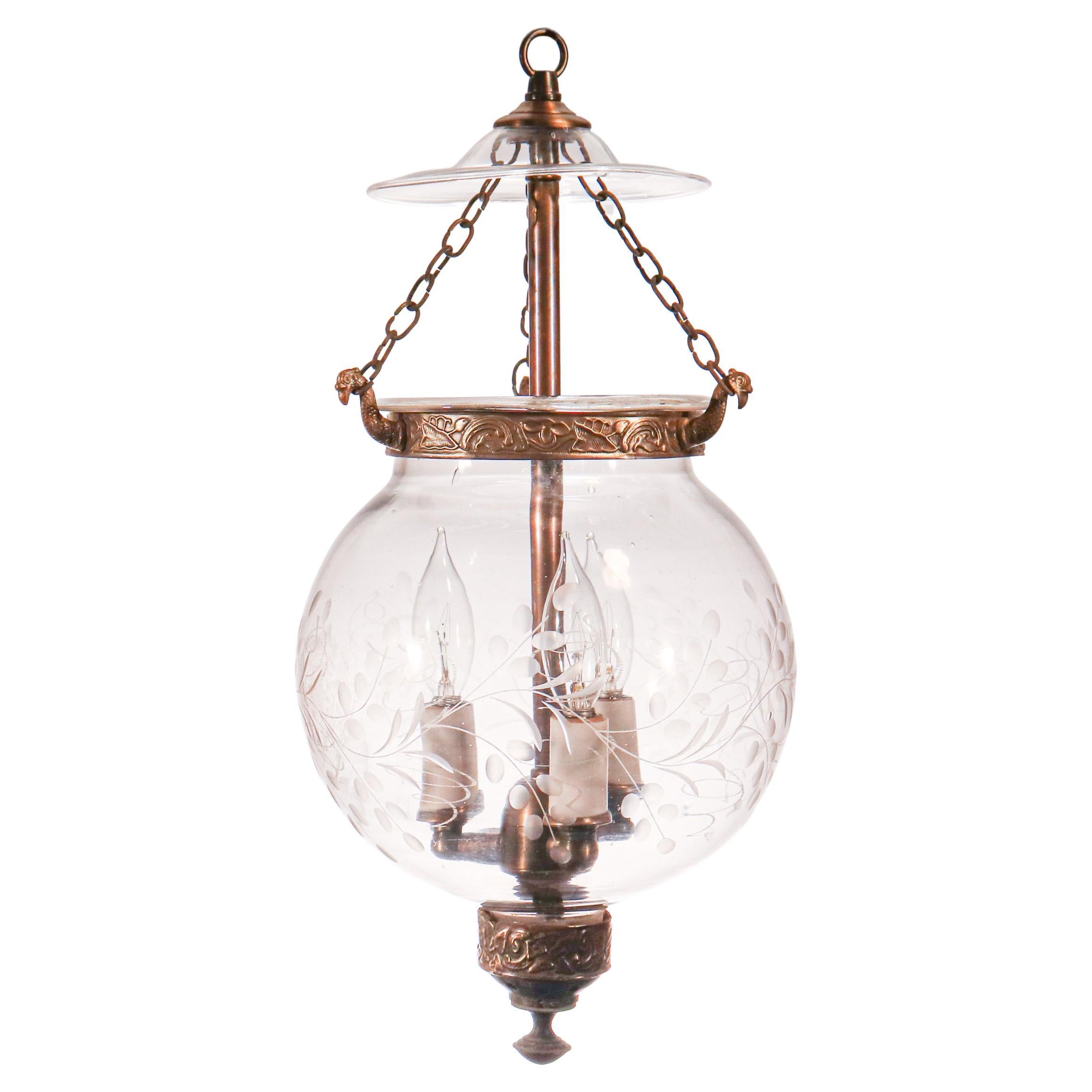 Mouth Blown Hand Etched Crystal Glass Bell Jar Lantern with Smoke ...