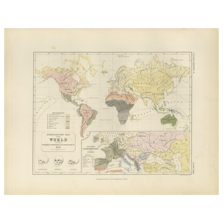 Antique Ethnographic Map of the World by Johnston '1850' For Sale at ...