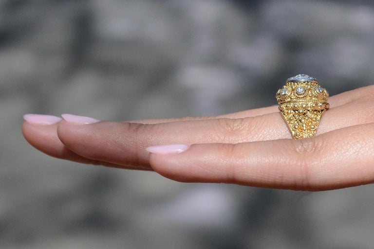 Antique Etruscan Revival Diamond Poison Ring For Sale at 1stDibs