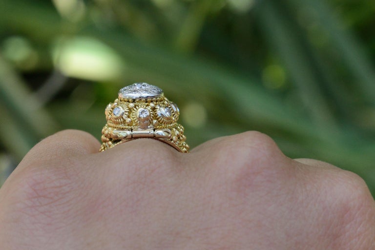 Antique Etruscan Revival Diamond Poison Ring For Sale at 1stDibs