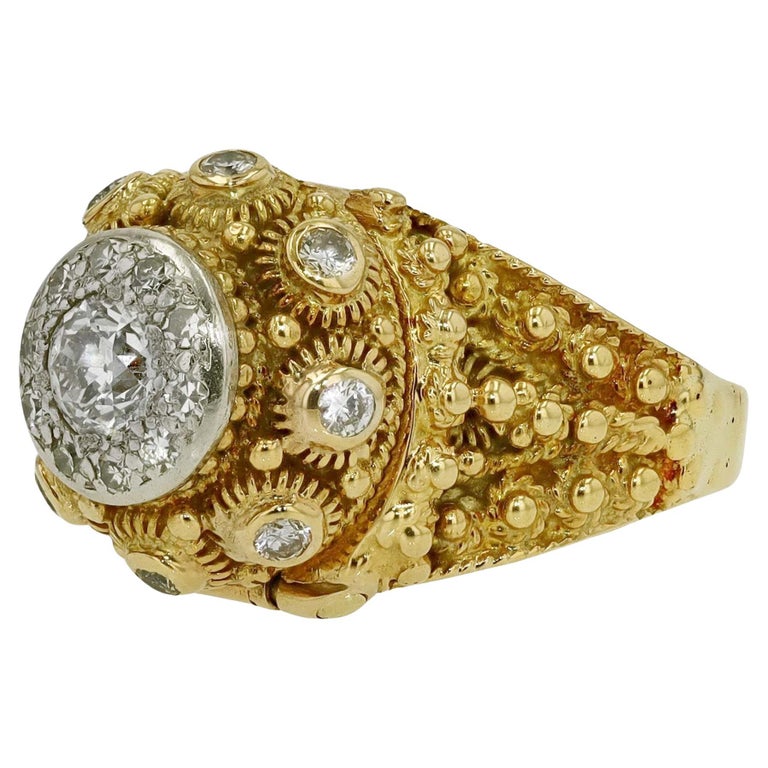 Antique Etruscan Revival Diamond Poison Ring For Sale at 1stDibs
