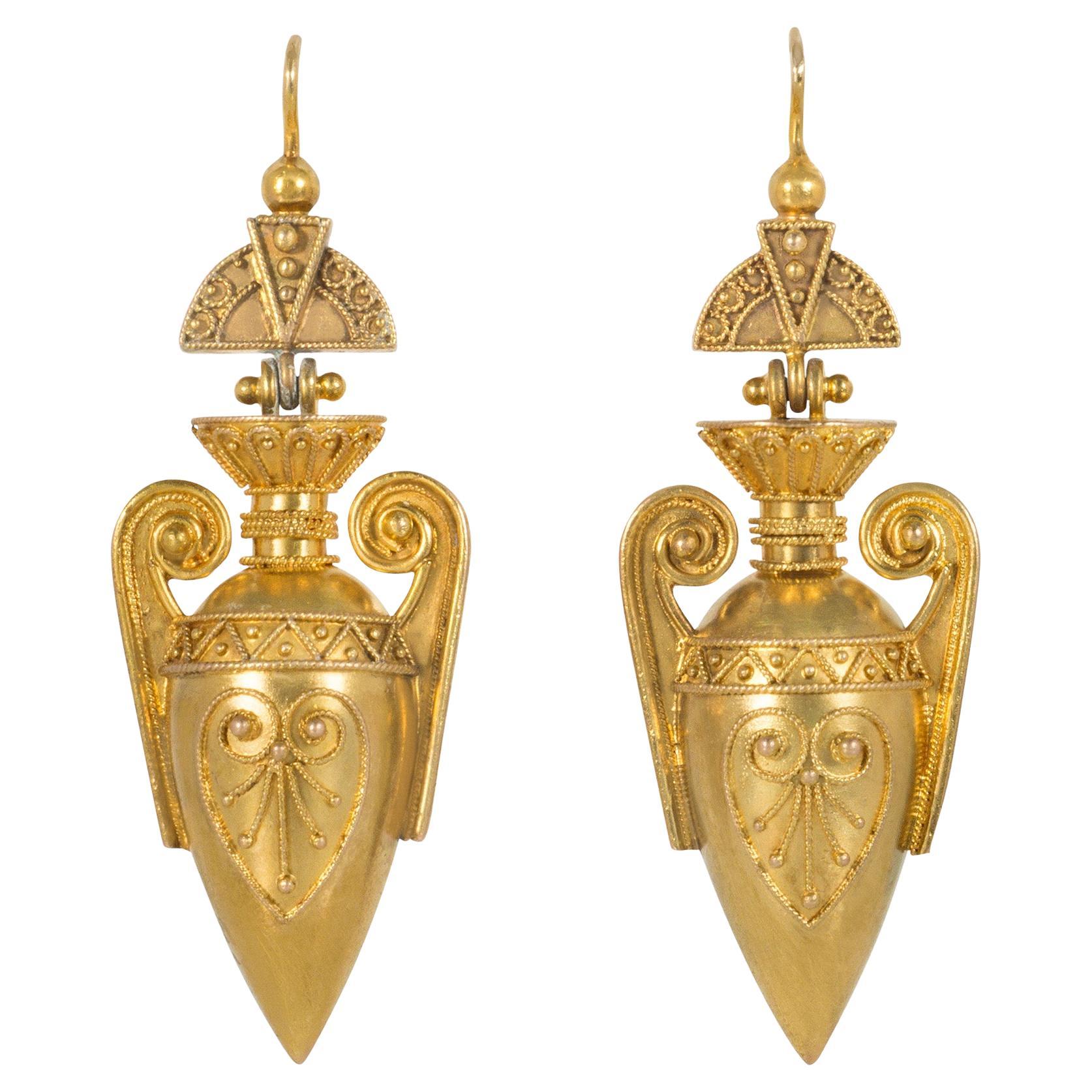 Antique Etruscan style urn earrings For Sale at 1stDibs