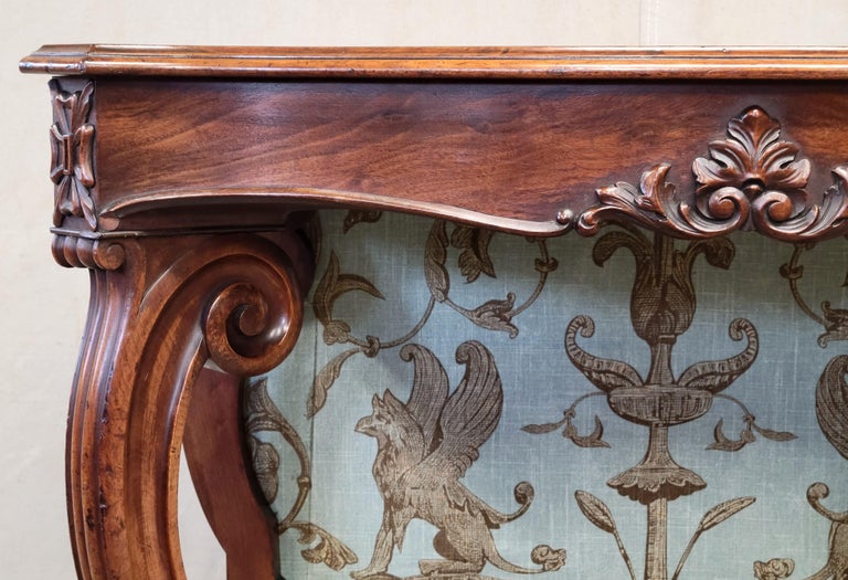 Antique European Console Table with Thibaut Renaissance Fabric Panel ...