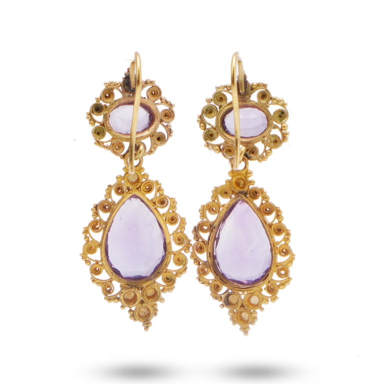 Antique Regency era earrings with amethysts and seed pearls For Sale at ...