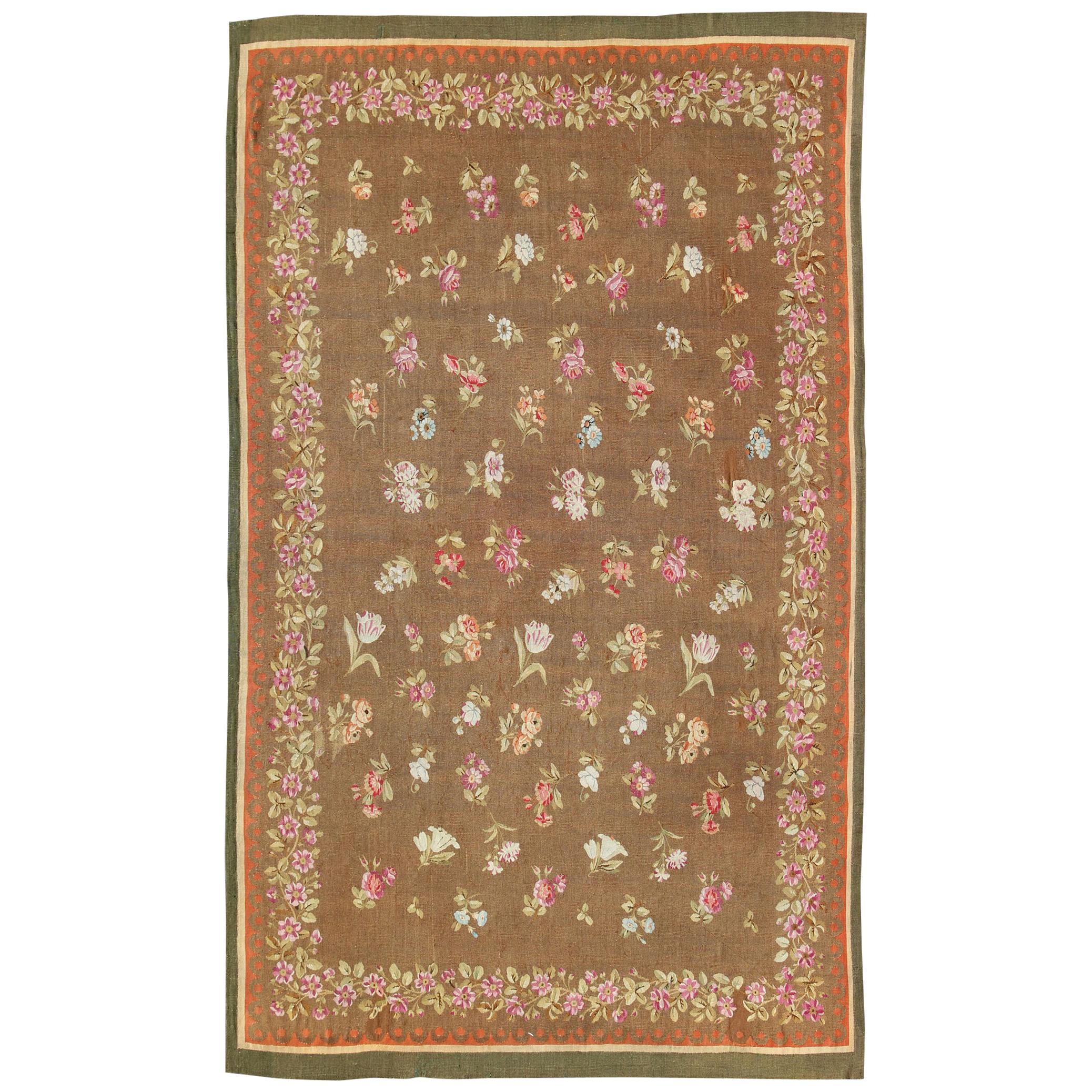 Antique European French Aubusson Rug with Rosset and Floral Design in ...