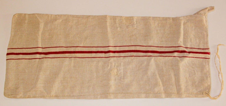 Antique European French Heavy Linen Red Stripe Grain Sack, circa 1930s ...