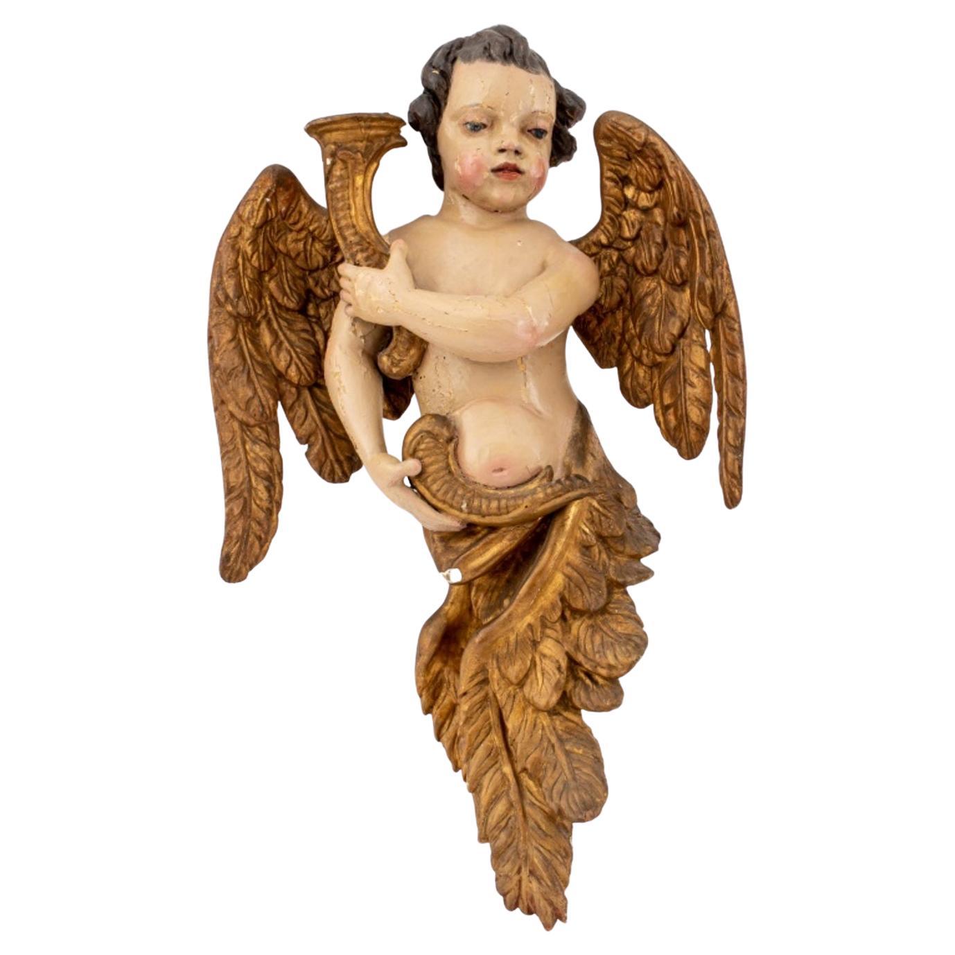 Antique European Gilt Wood Cherub Sculpture For Sale at 1stDibs