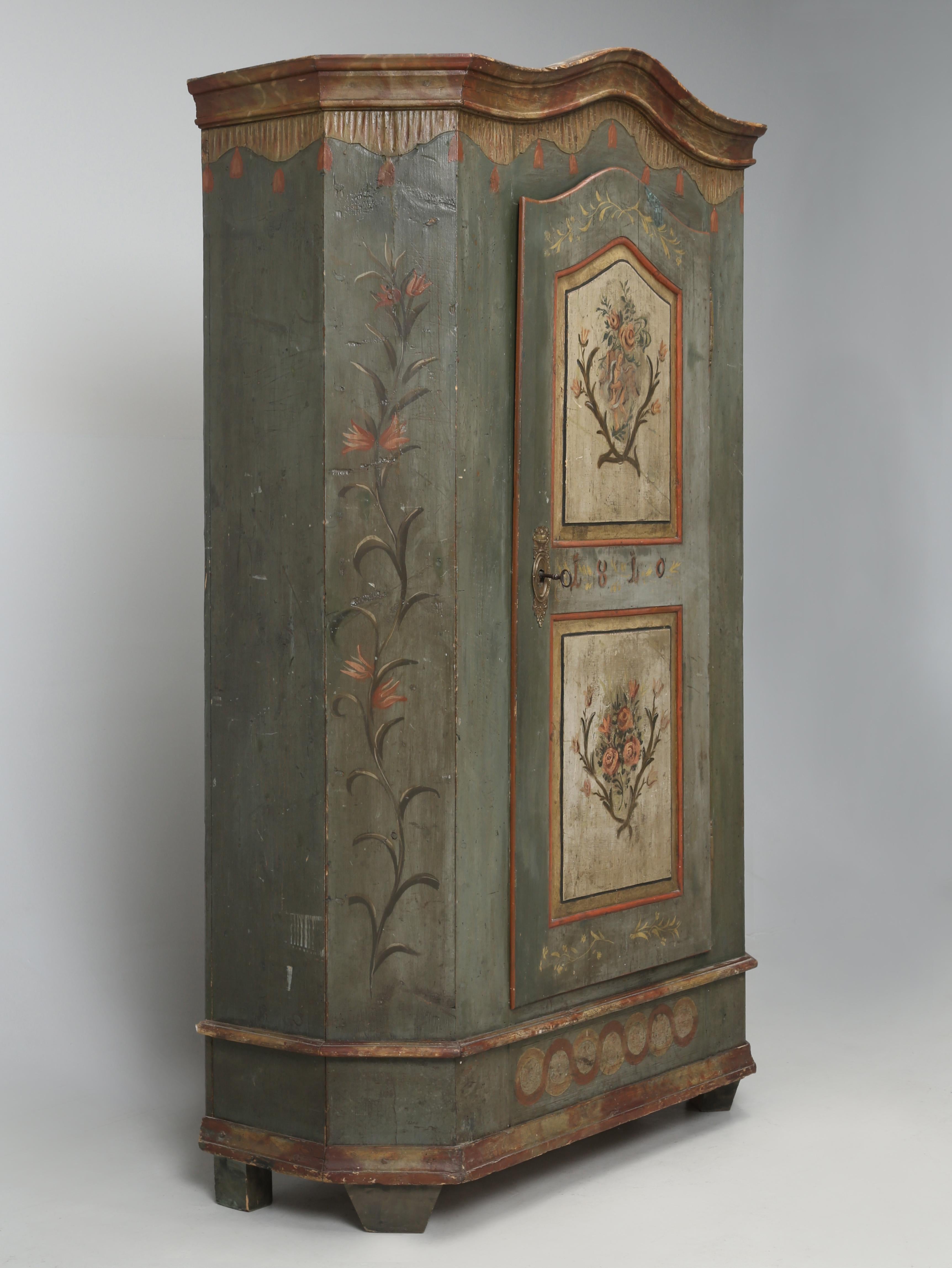 Antique European Painted Bonnet Top Armoire, Canted Corners, Nicely ...