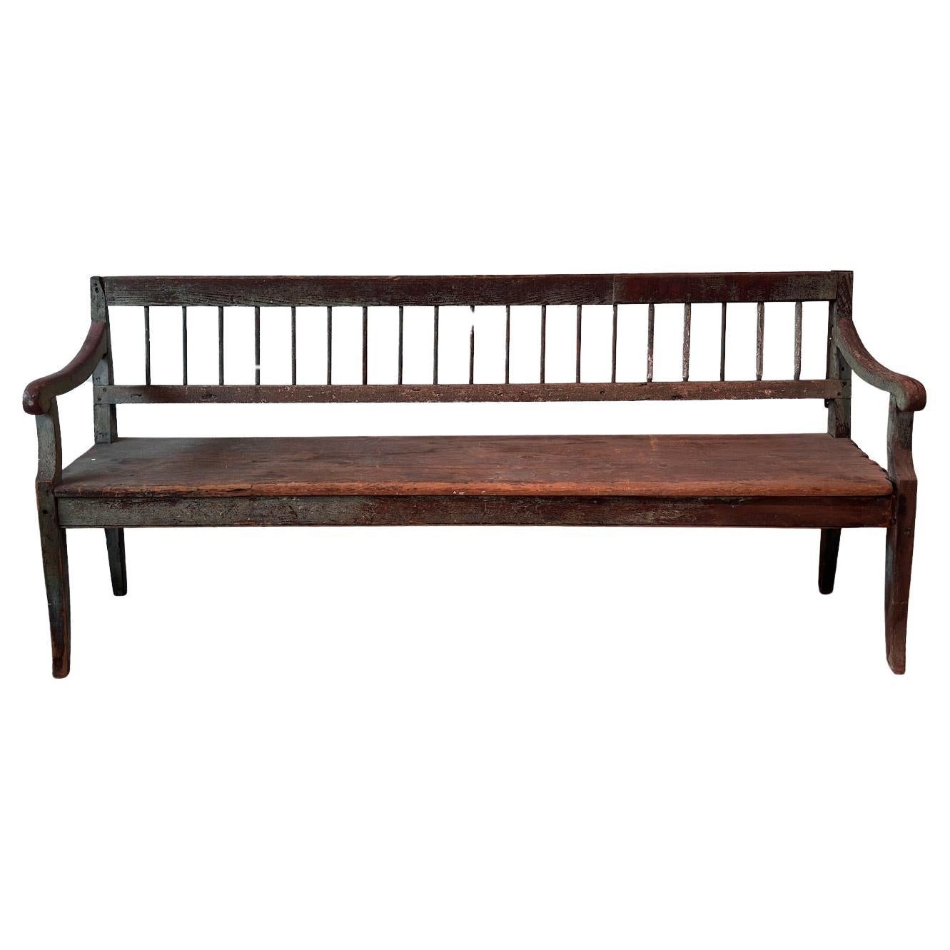 19th Century Antique Scroll Arm Spindle-Back Bench with Beautiful ...