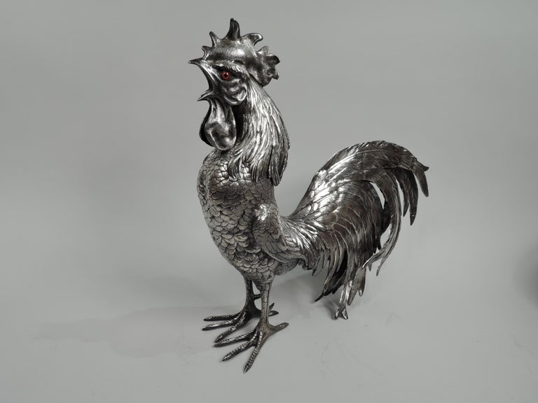 Antique European Sterling Silver Rooster with Dramatic Tail Plumage For ...