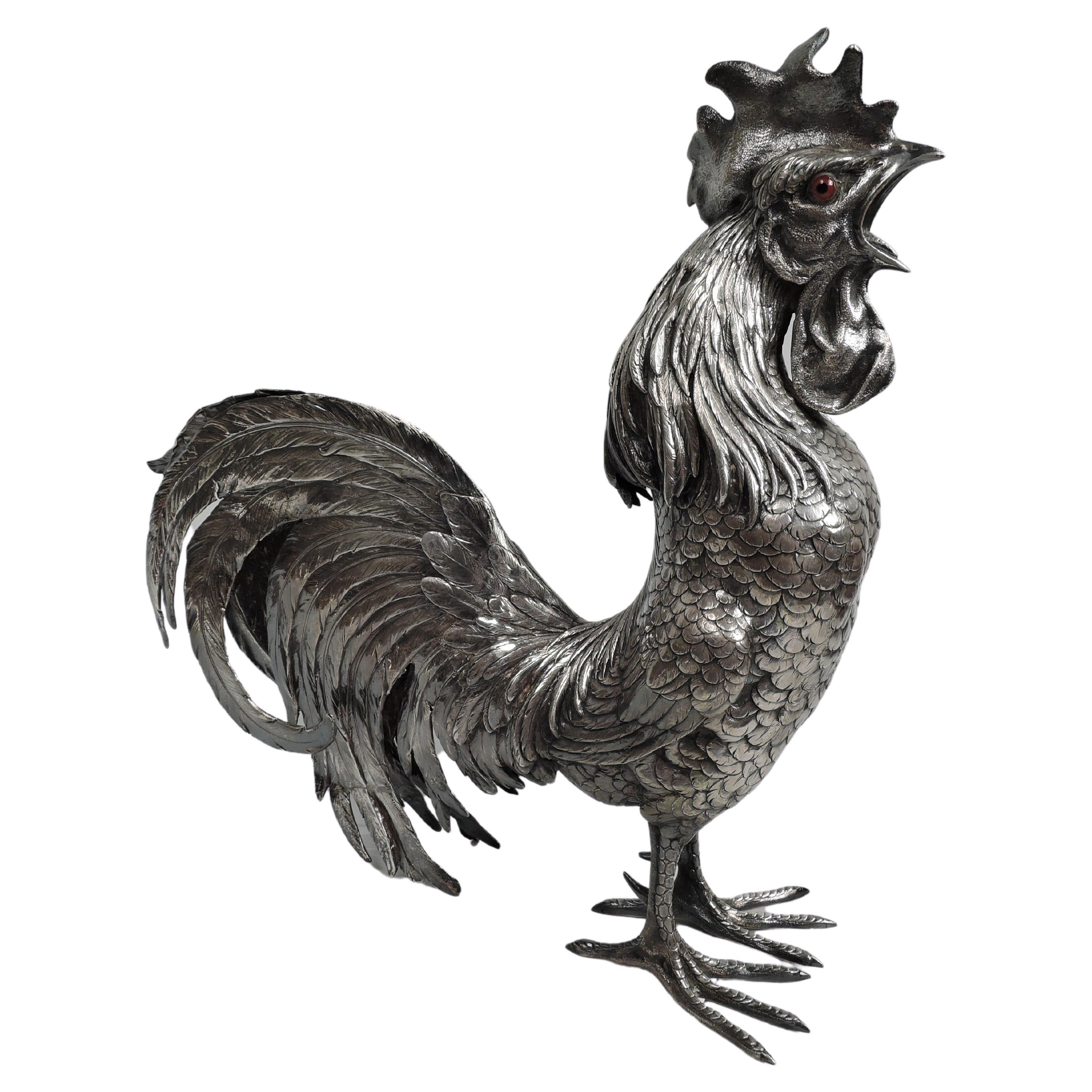 Antique European Sterling Silver Rooster with Dramatic Tail Plumage For ...