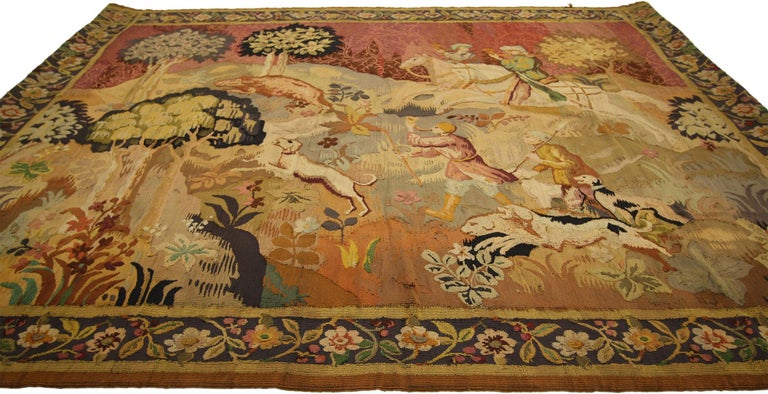 Antique European Tapestry with Medieval Hunting Scene, Antique Wall ...