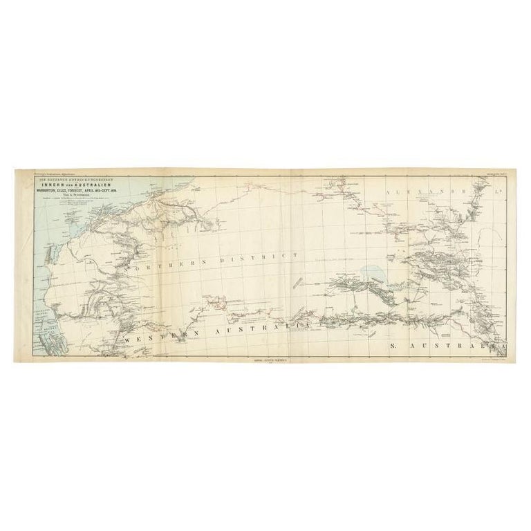 Antique Exploration Map of Australia from Sharks Bay to Alice Springs ...