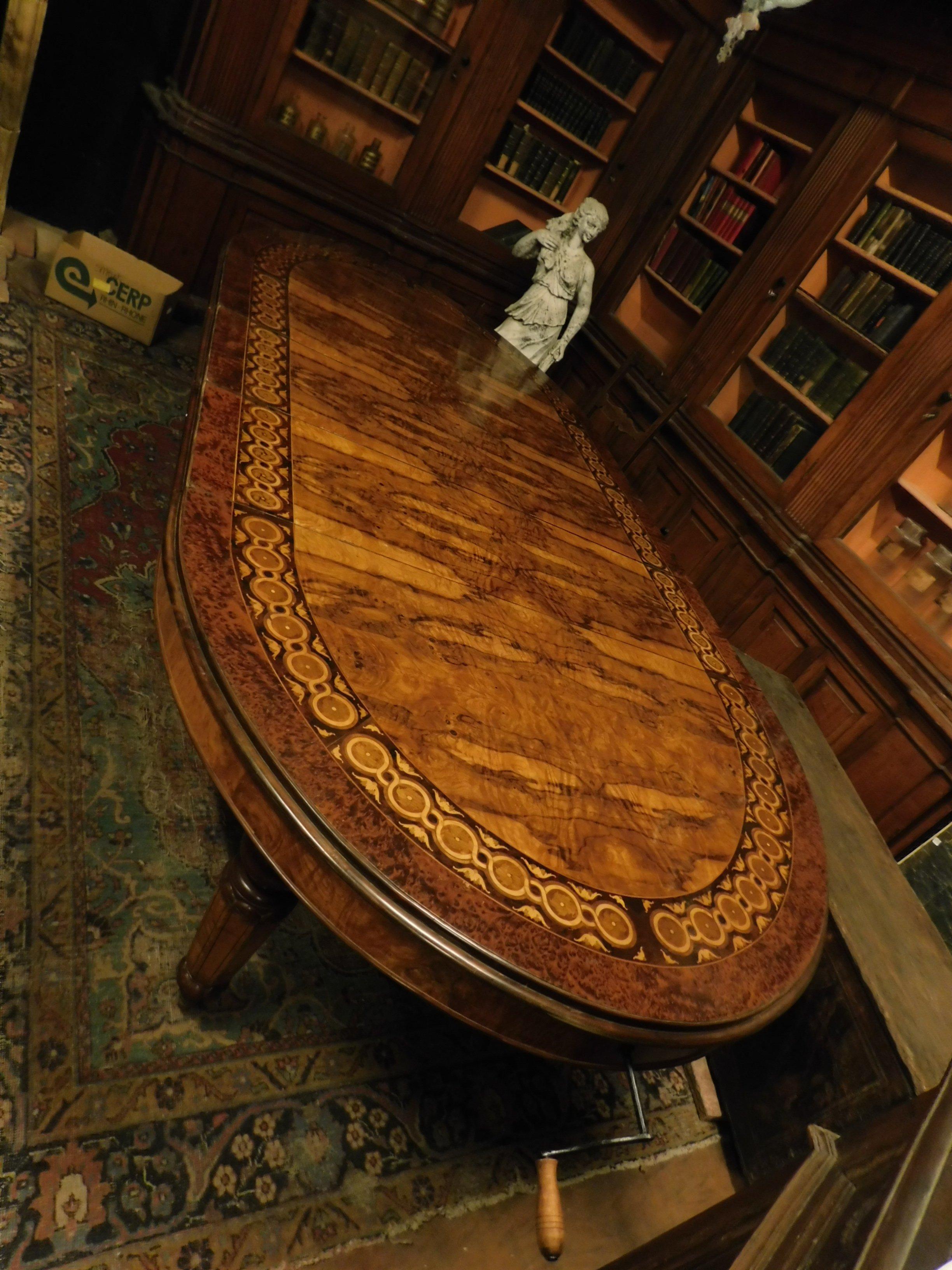 Antique Extendable Inlaid Wood Dining Table, Glossy Wick Brown, 1800 ...