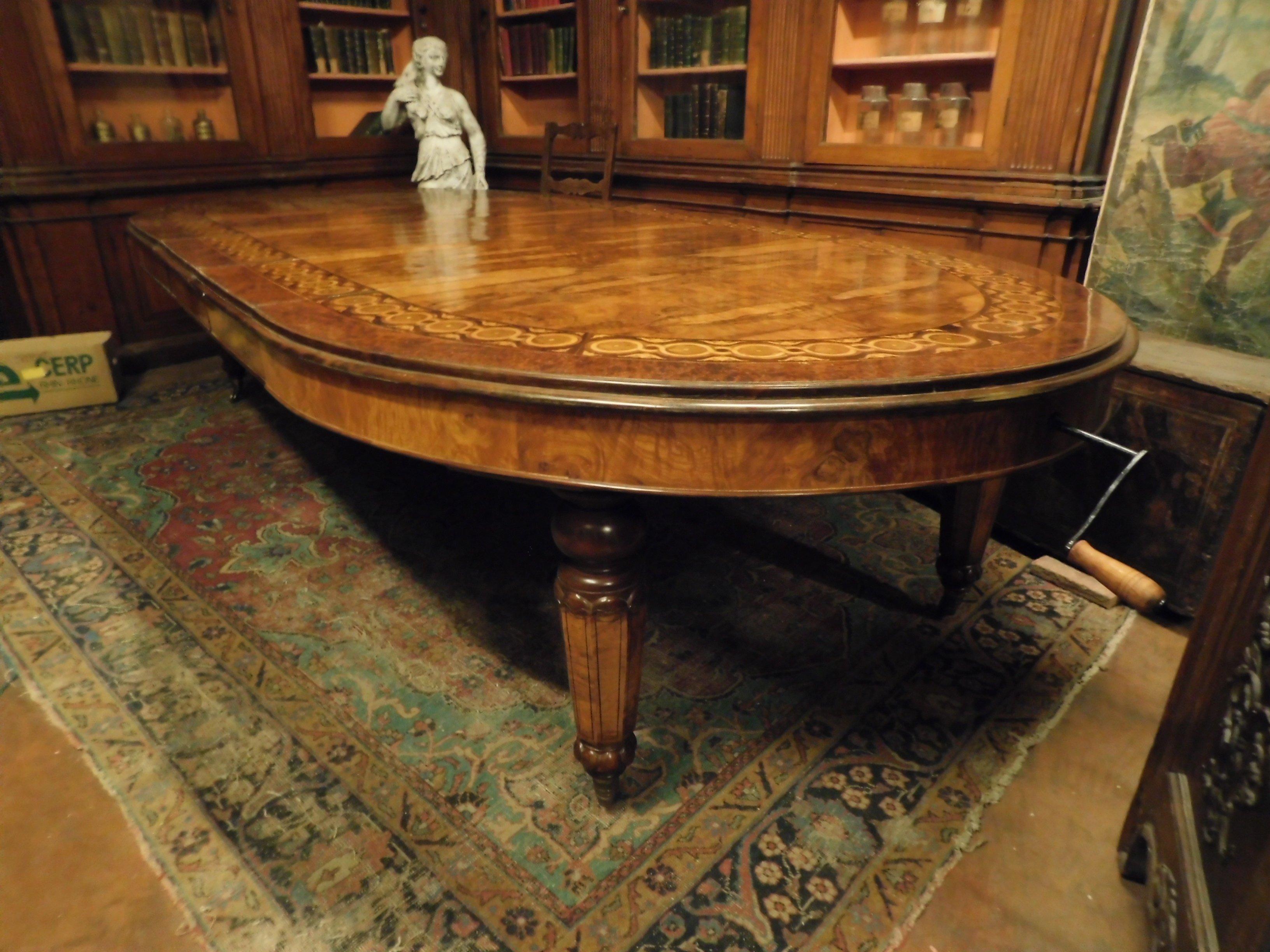 Antique Extendable Inlaid Wood Dining Table, Glossy Wick Brown, 1800 ...