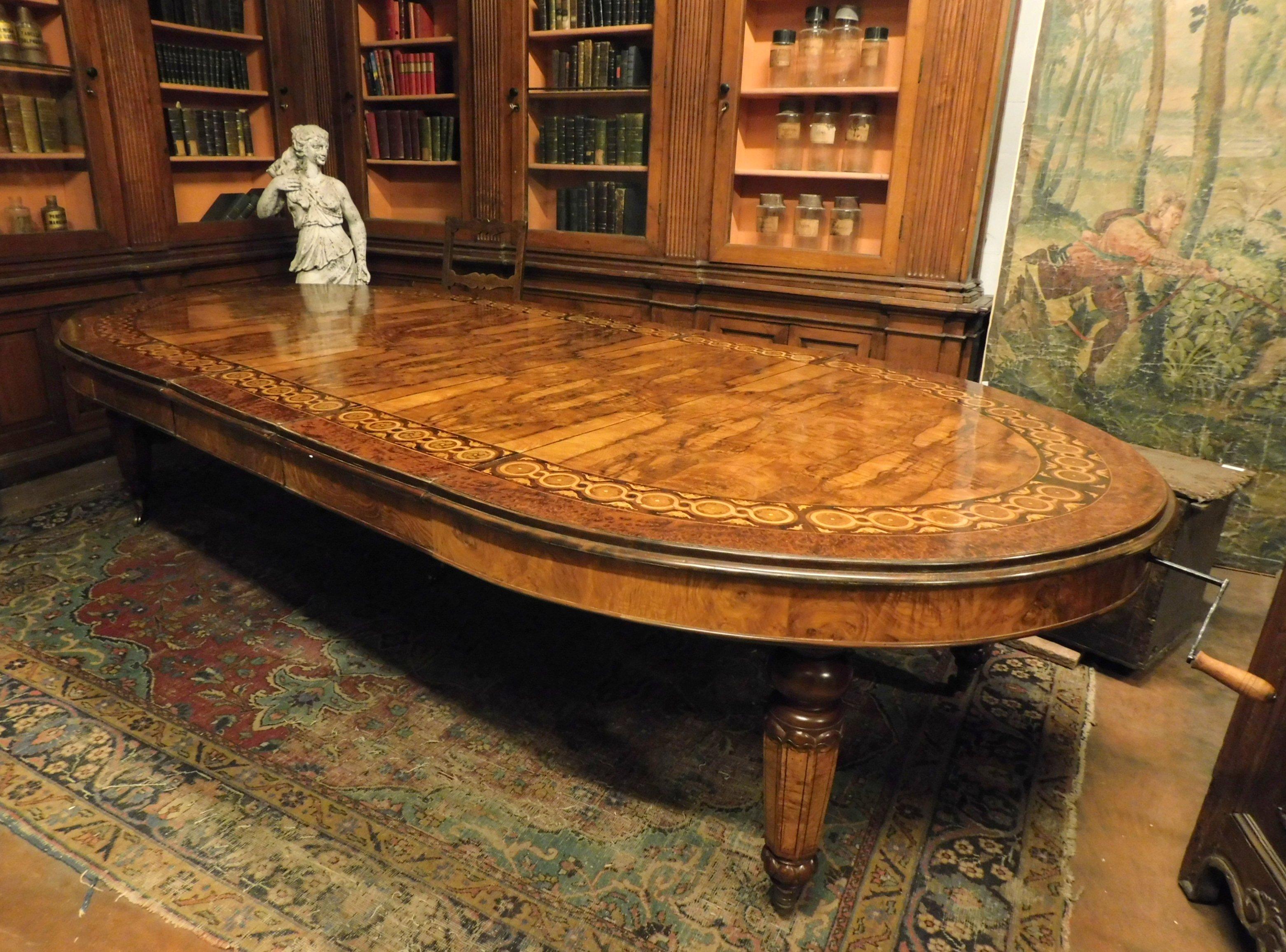 Antique Extendable Inlaid Wood Dining Table, Glossy Wick Brown, 1800 ...