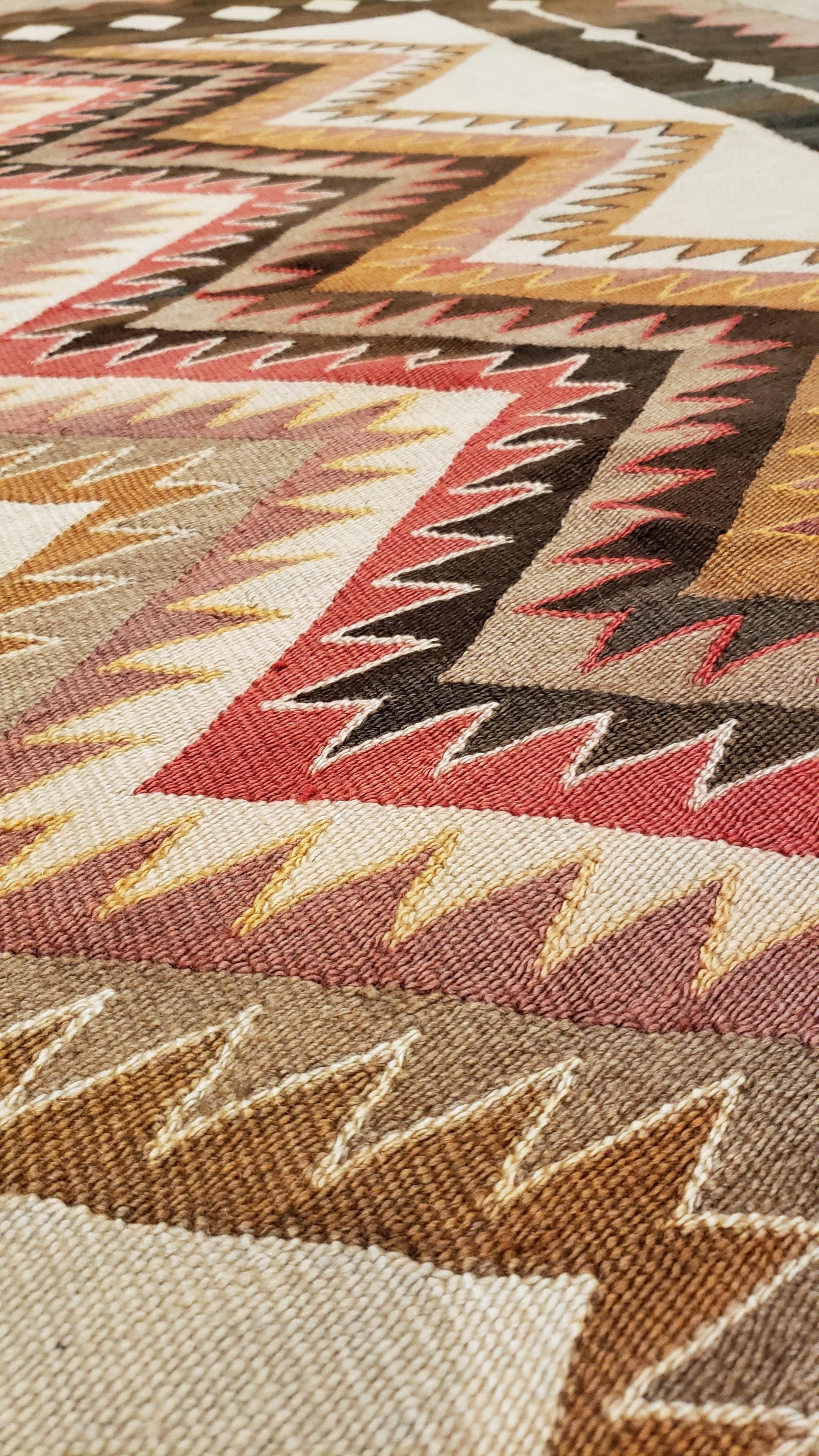 Antique "Eye Dazzler" Navajo Carpet, Folk Rug, Handmade Wool, Beige ...