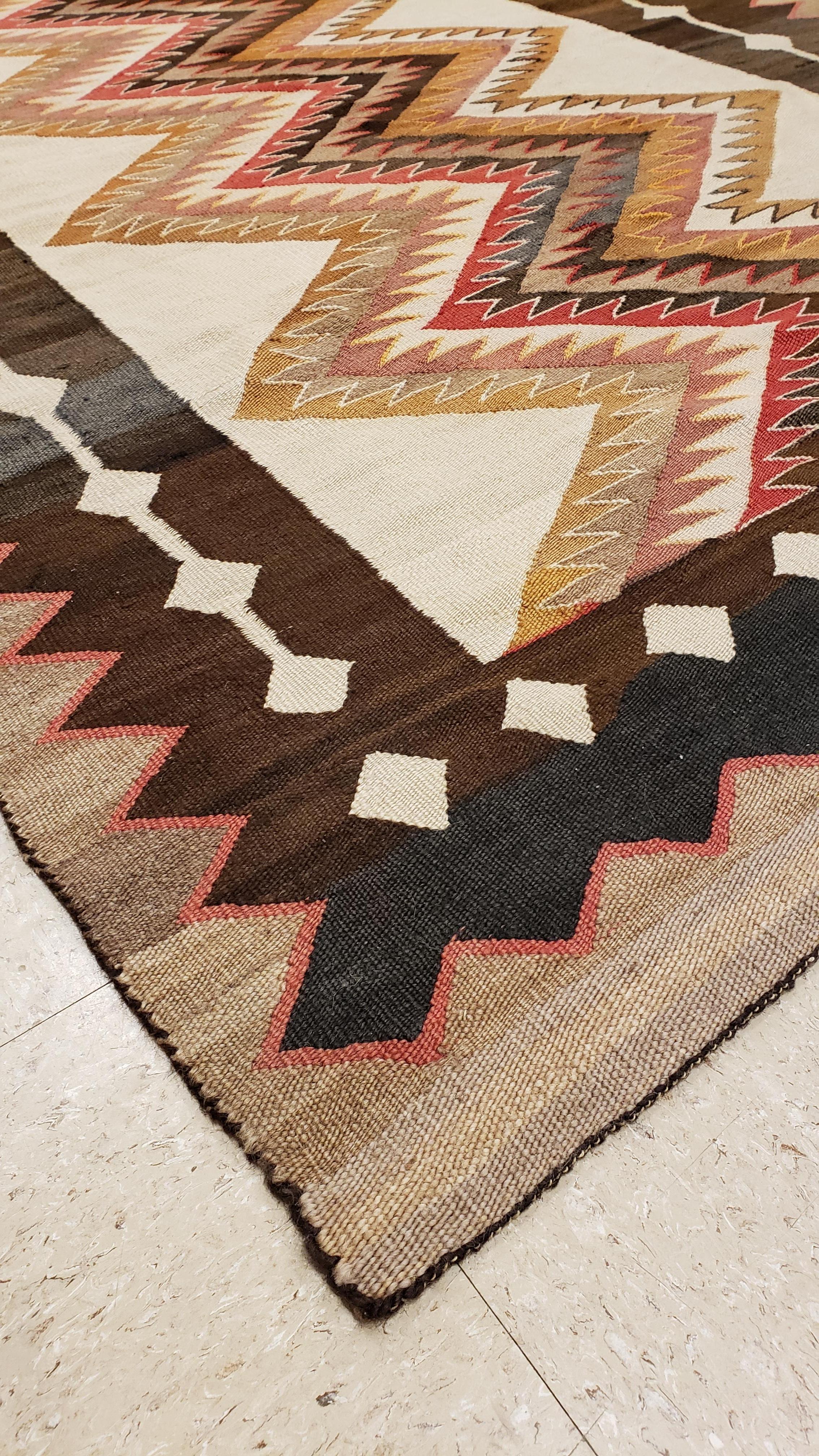 Antique "Eye Dazzler" Navajo Carpet, Folk Rug, Handmade Wool, Beige ...
