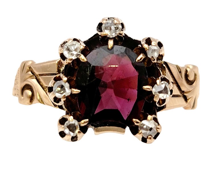 Antique Fancy Cut Garnet and Old Mine Cut Diamond Horseshoe Rose Gold ...