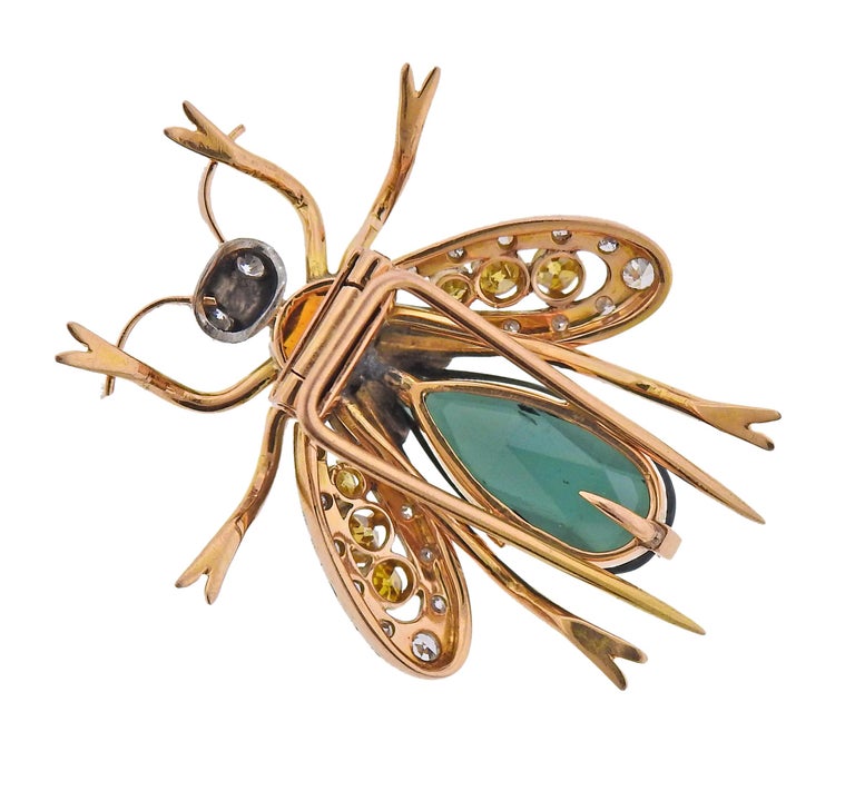 Antique Fancy Diamond Tourmaline Citrine Gold Platinum Insect Brooch ...