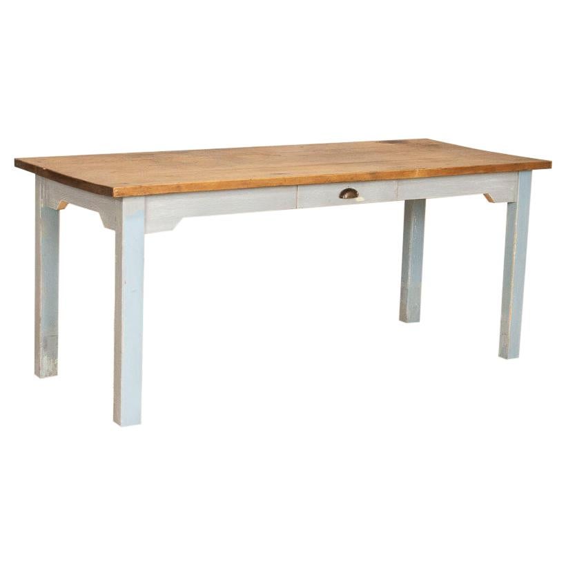 Antique Farm Table Dining Table with Original Blue Painted Base at 1stDibs