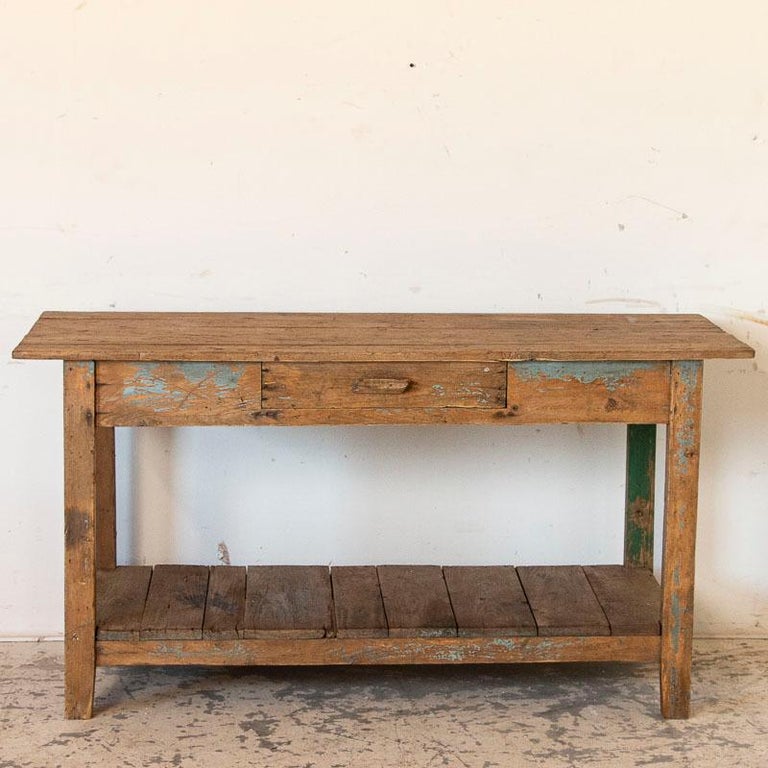 Antique Farm Work Table with Shelf at 1stDibs
