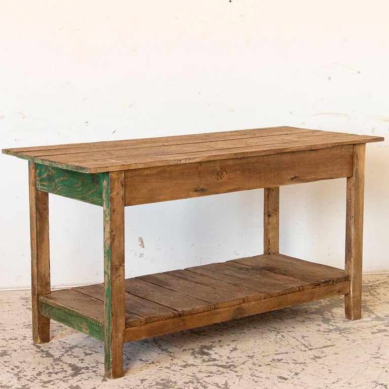Antique Farm Work Table with Shelf at 1stDibs