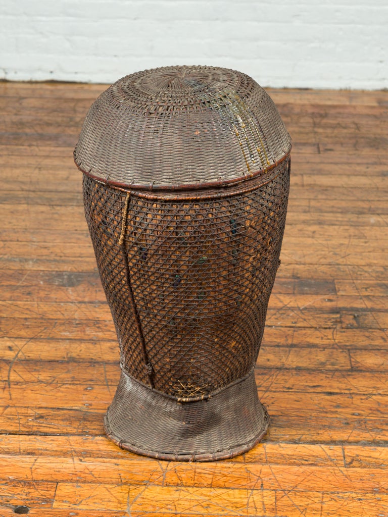 Antique Farmer's Grain Basket with Iridescent Motifs and Weathered ...