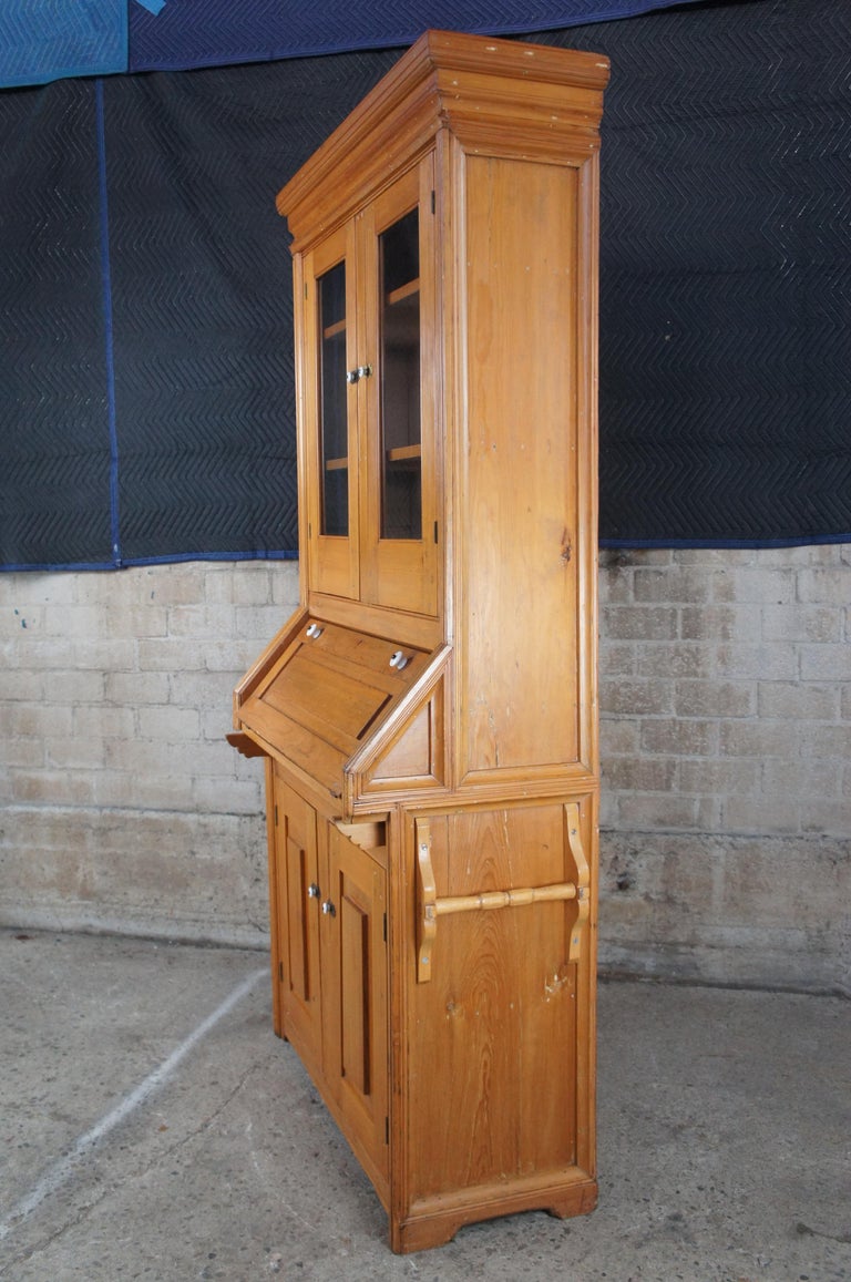 Antique Farmhouse Country Pine Secretary Writing Desk Bookcase Kitchen ...