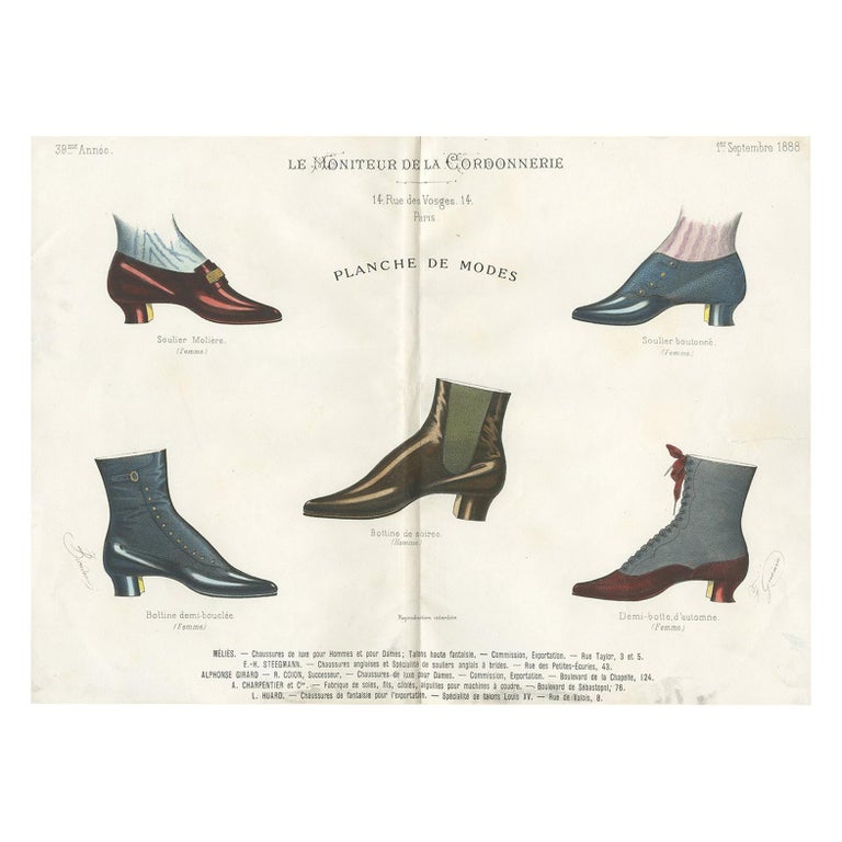 Antique Fashion Print of Shoe Designs Published in September, 1888 at ...