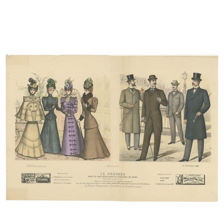 Antique Fashion Print Published in February, 1898 For Sale at 1stDibs