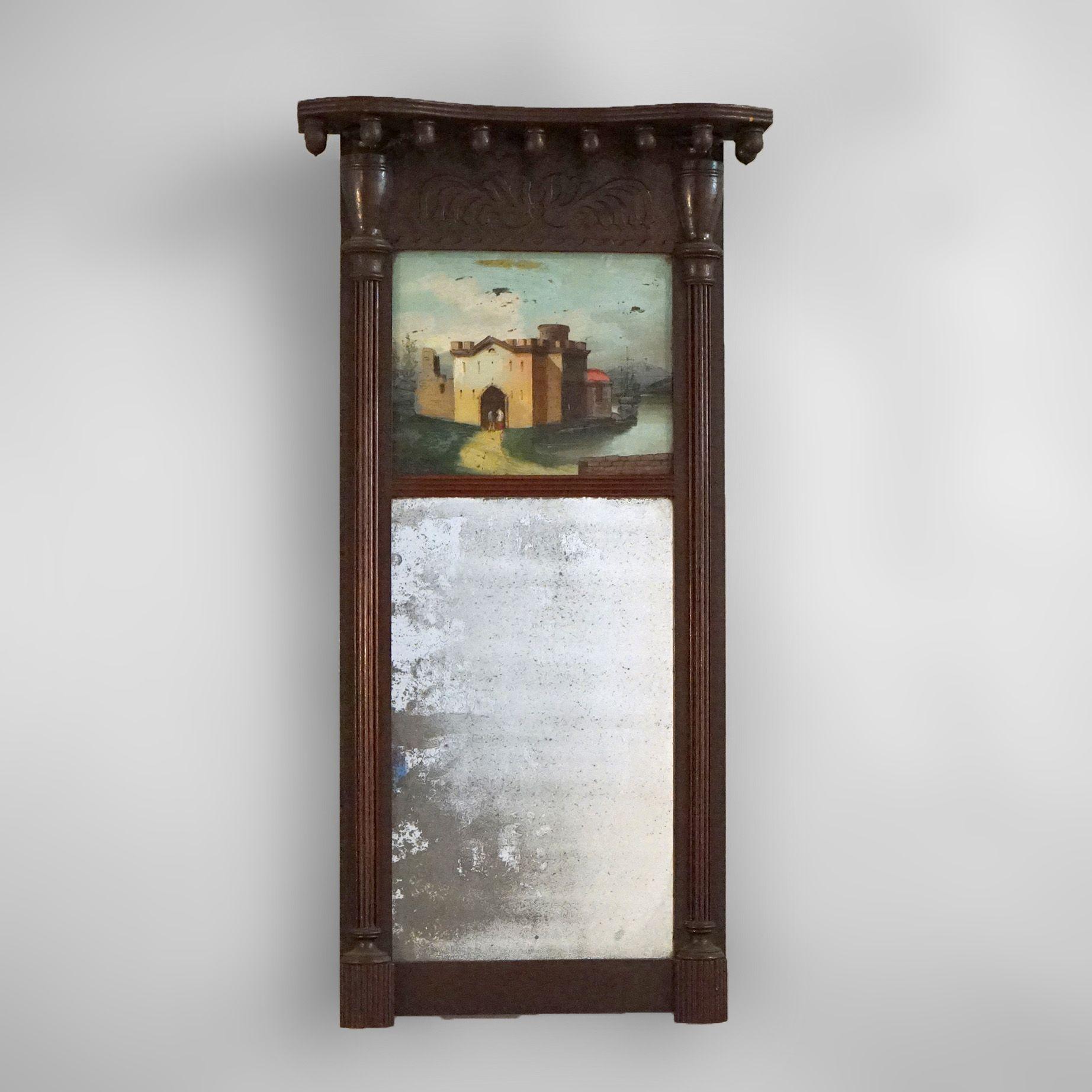 Antique Federal Reverse Painted Eglomise Wall Mirror with Castle For ...