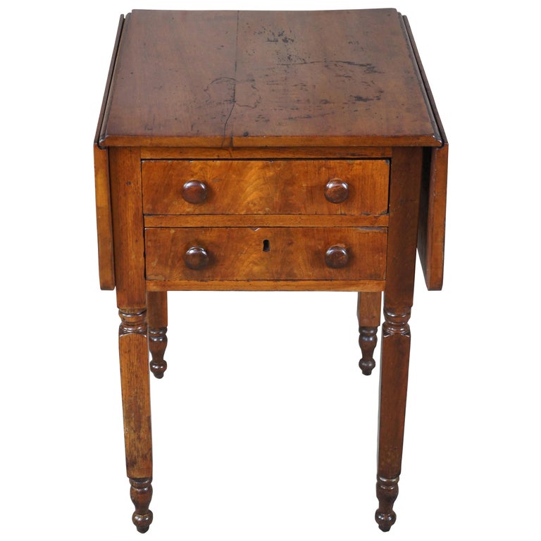 Antique Federal Walnut Drop Leaf Side End Accent Table Early American ...