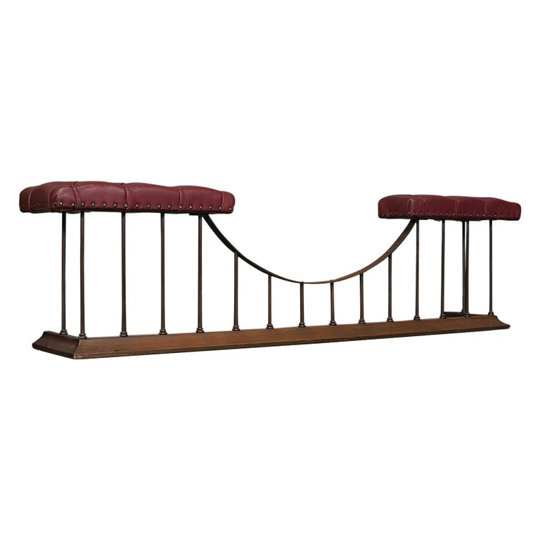 Antique Fender Seat, English, Brass, Leather, Fireside Bench, Victorian ...