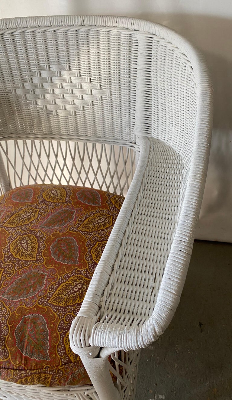 Antique Ficks Reed Wide Arm Wicker Armchair For Sale at 1stDibs