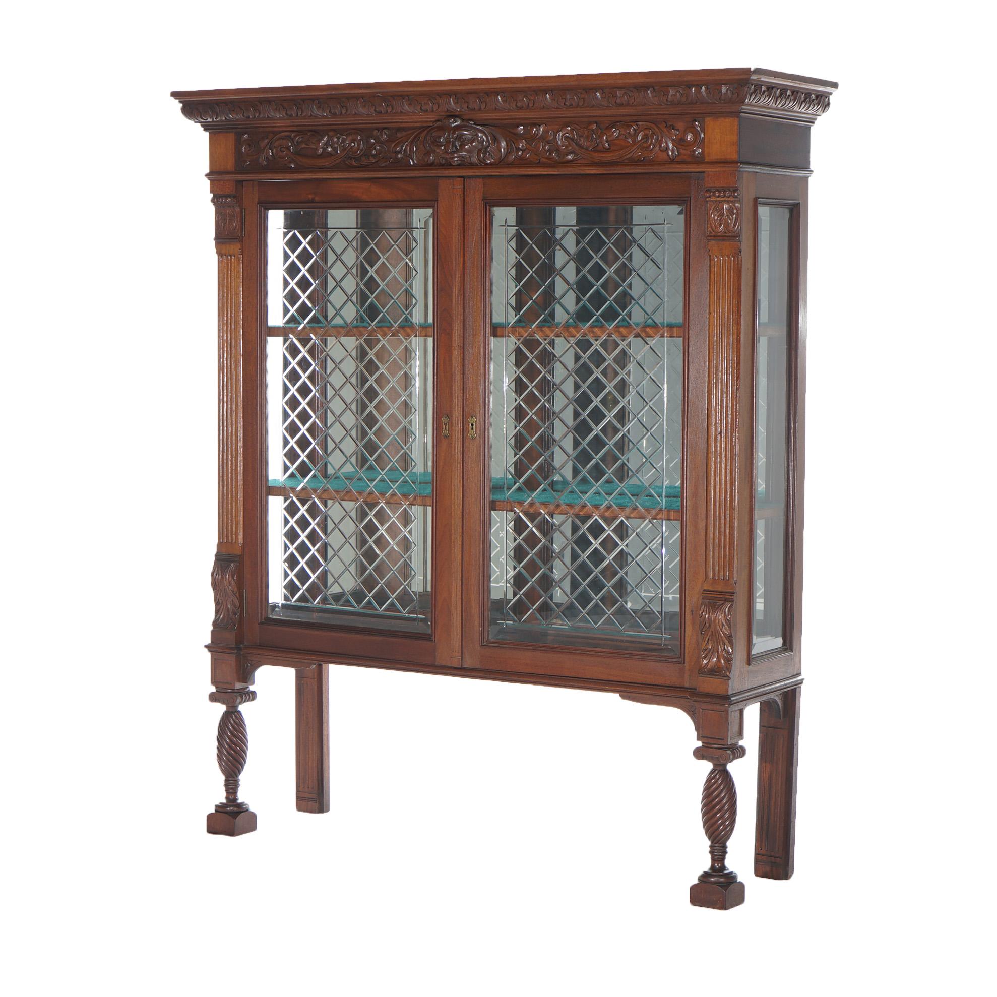 Antique Figural Carved Walnut Two Door Bookcase With Cut Glass Doors ...