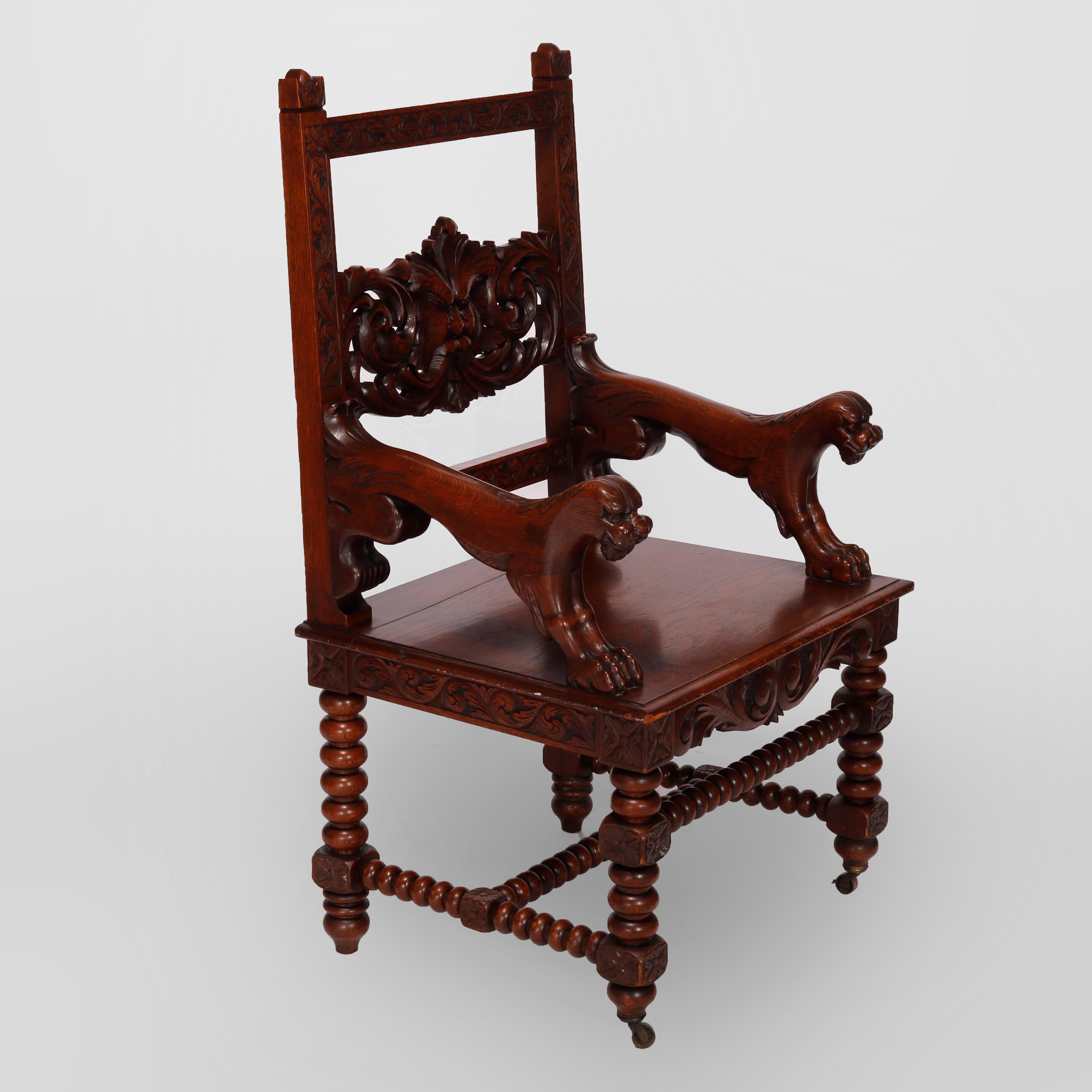 Antique Figural Wind God Carved Oak Throne Arm Chair circa 1910 at ...