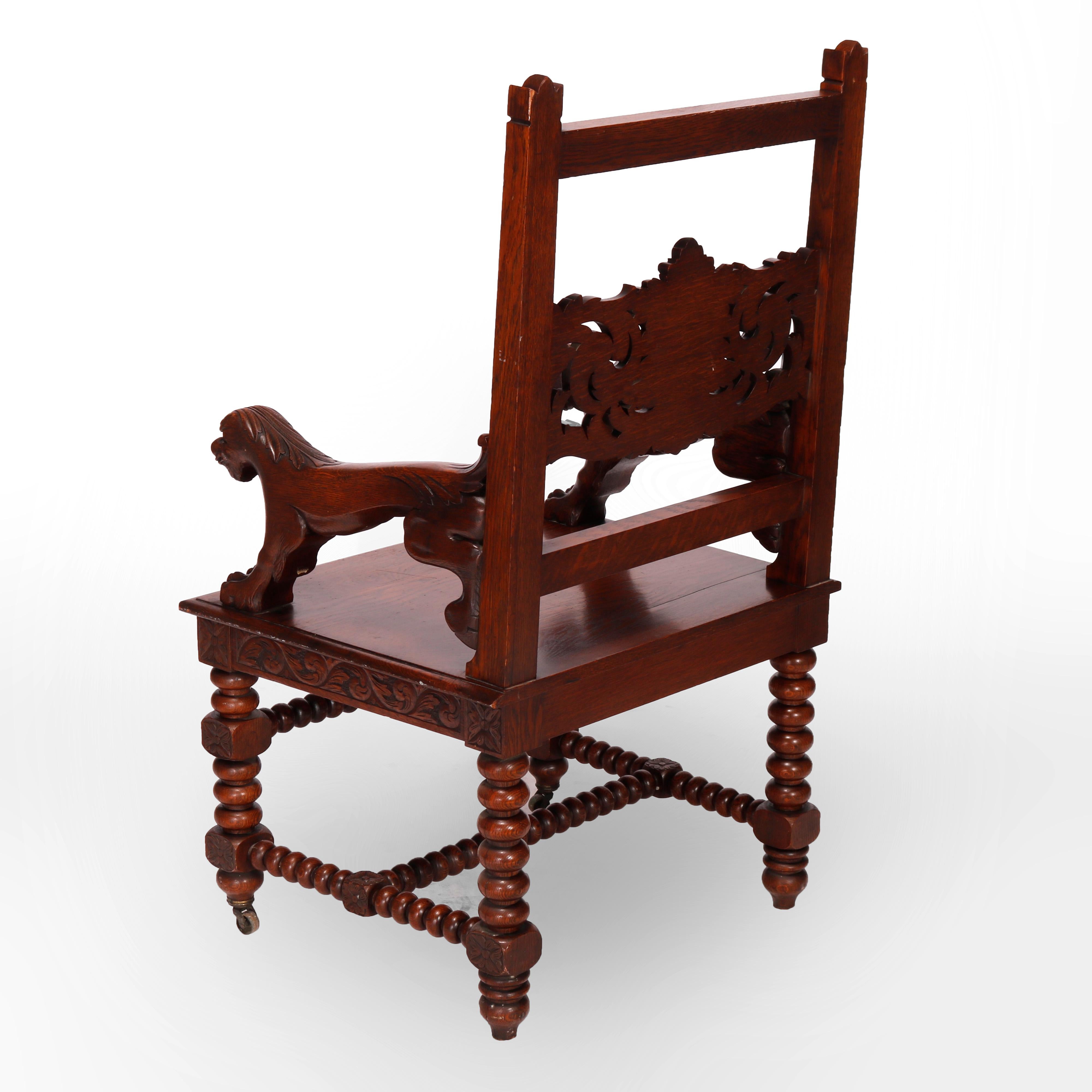 Antique Figural Wind God Carved Oak Throne Arm Chair circa 1910 at ...