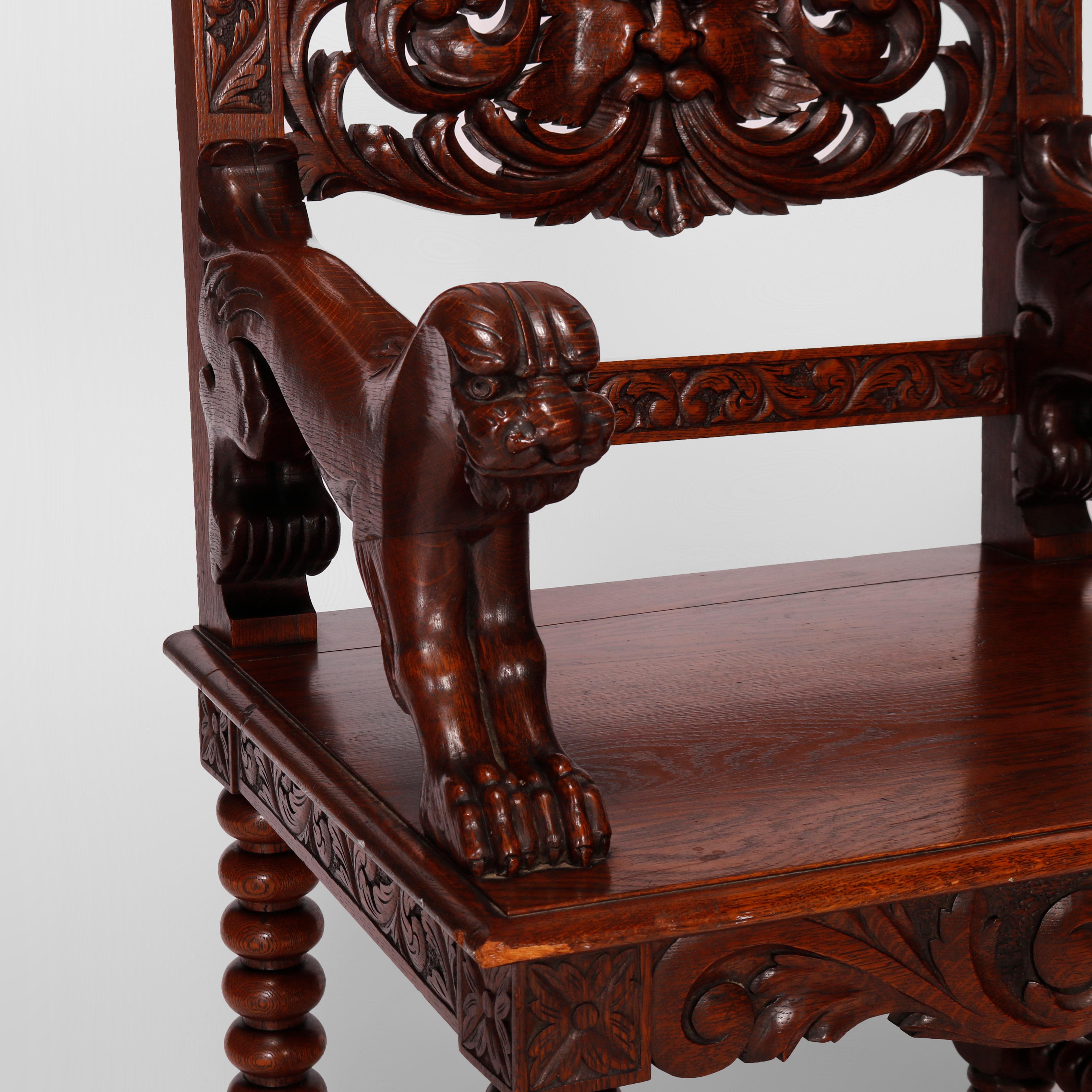 Antique Figural Wind God Carved Oak Throne Arm Chair circa 1910 at ...