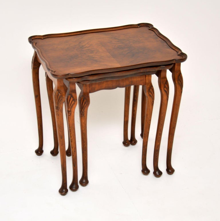 Antique Figured Walnut Pie Crust Nest of Tables at 1stDibs