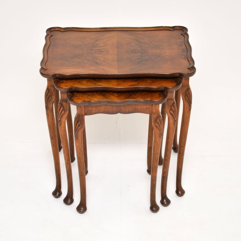 Antique Figured Walnut Pie Crust Nest of Tables at 1stDibs