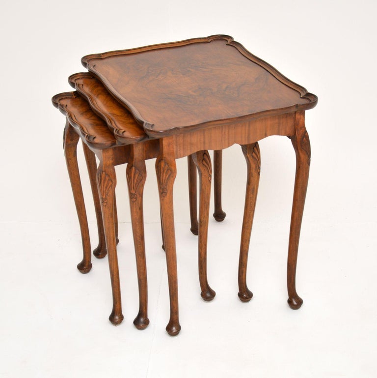 Antique Figured Walnut Pie Crust Nest of Tables at 1stDibs
