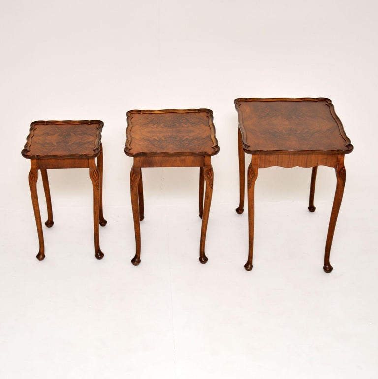 Antique Figured Walnut Pie Crust Nest of Tables at 1stDibs