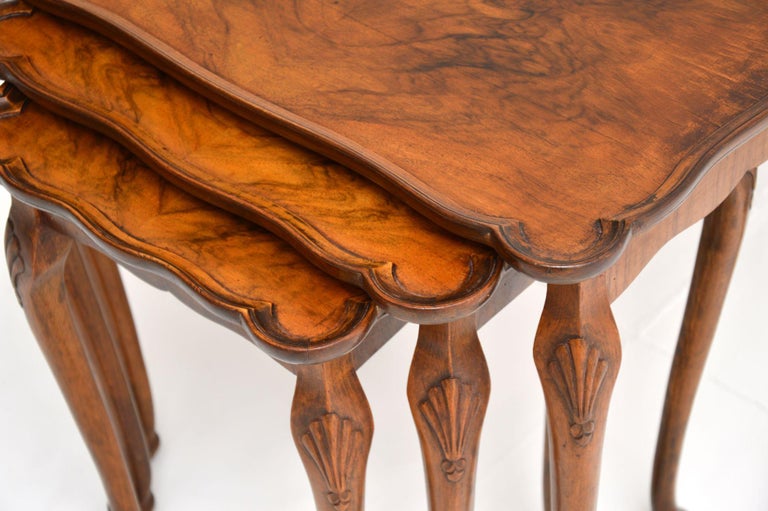 Antique Figured Walnut Pie Crust Nest of Tables at 1stDibs