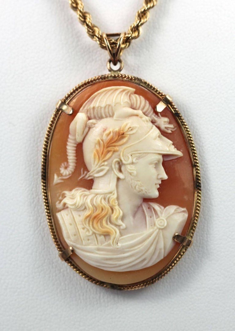Antique Fine Cameo Pendant Necklace Depicting Ares, God of War 14 Karat ...