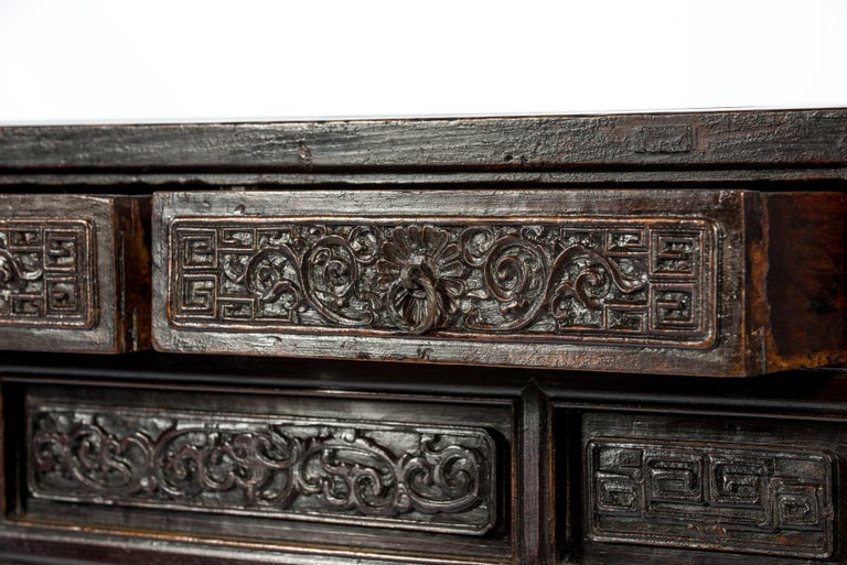 Antique Fine Carved Chinese Hong Mu or Mahogany three Drawer Qing Altar ...
