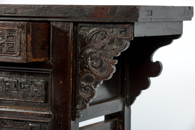 Antique Fine Carved Chinese Hong Mu or Mahogany three Drawer Qing Altar ...